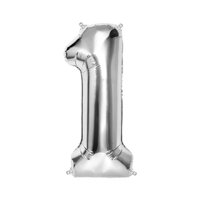 Globo número 1 gigante plateado - 81 cm por 1,25